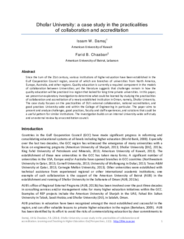 (PDF) Dhofar University: a case study in the practicalities of ...