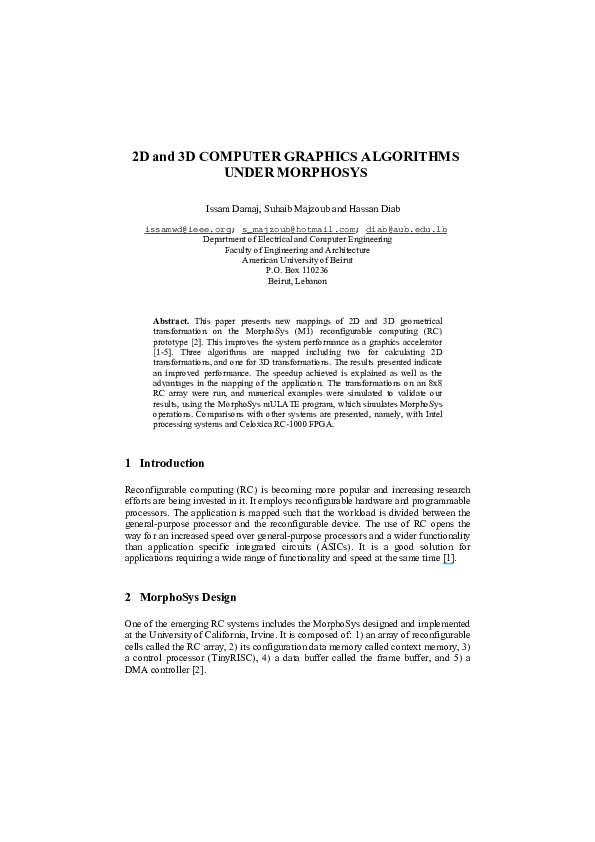 Pdf 2d And 3d Computer Graphics Algorithms Under Morphosys