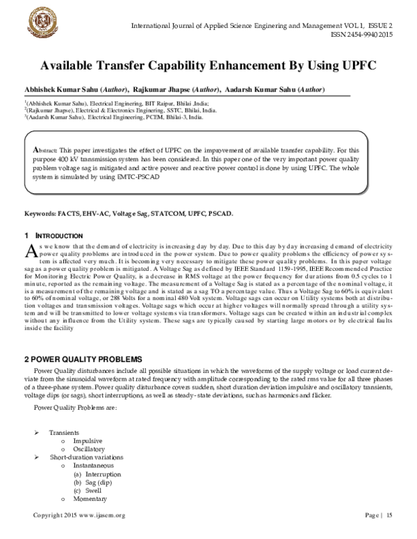 (PDF) Available Transfer Capability Enhancement By Using UPFC