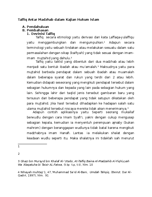 (DOC) Talfiq Antar Madzhab dalam Kajian Hukum Islam