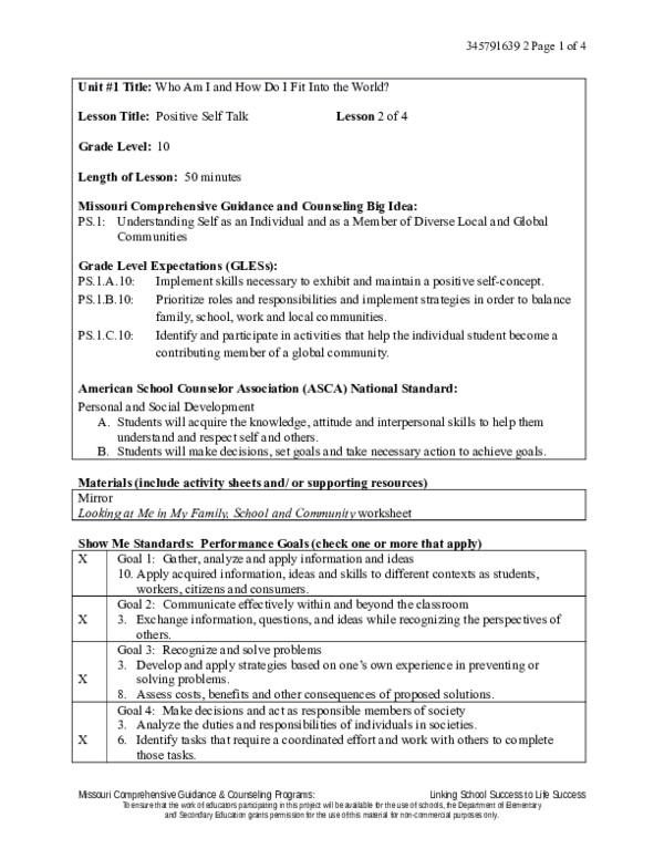 (DOC) Unit #1 Title: Who Am I and How Do I Fit Into the World