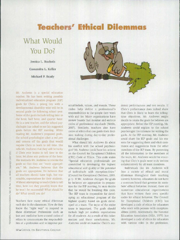 (PDF) Teachers’ Ethical Dilemmas: What Would You Do?