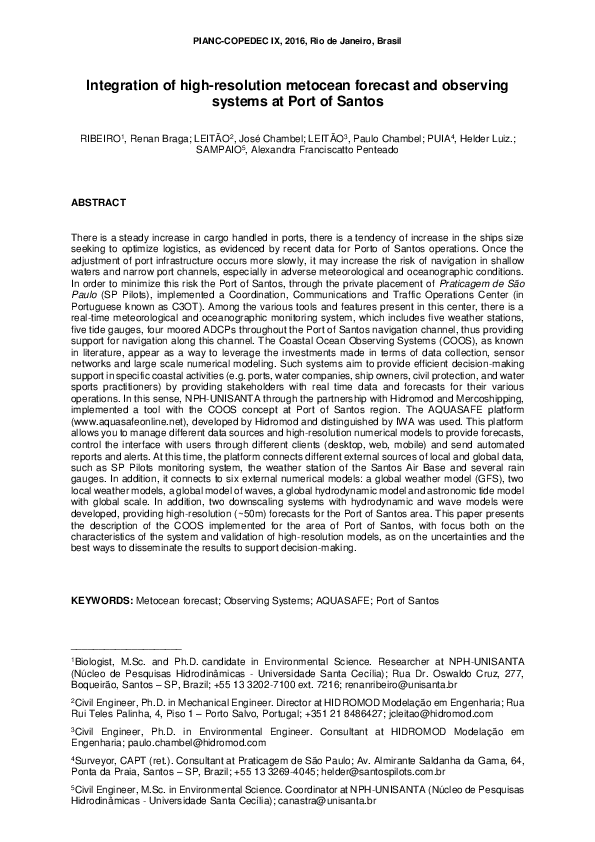 (PDF) Integration of high-resolution metocean forecast and observing systems at Port of Santos