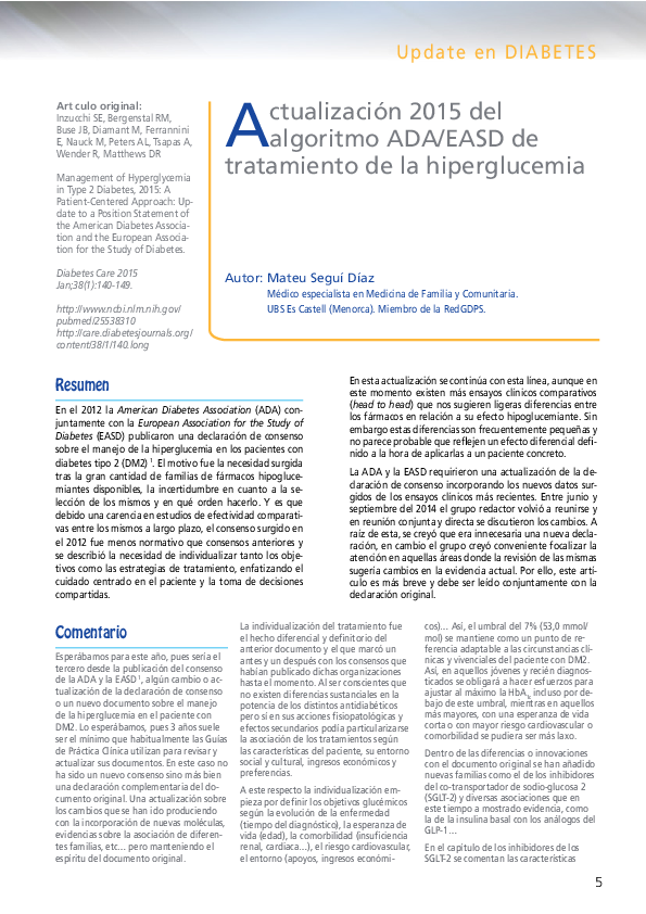 (PDF) A ctualización 2015 del algoritmo ADA/EASD de tratamiento de la ...