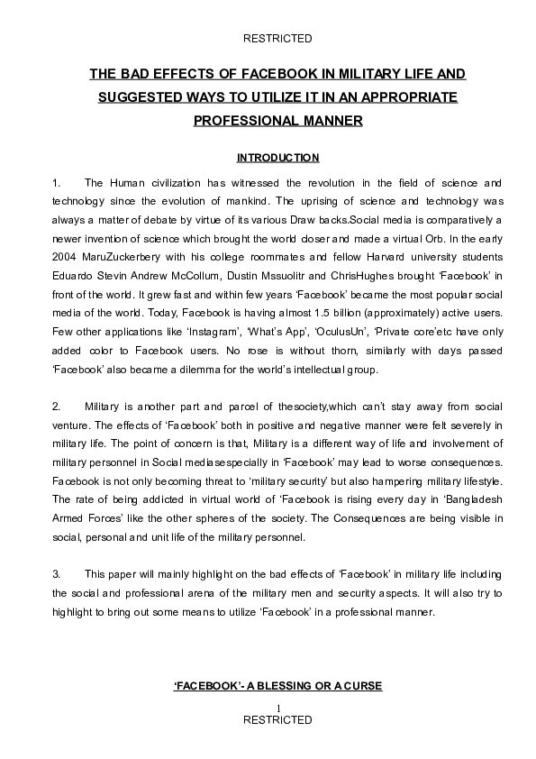 (DOC) THE BAD EFFECTS OF FACEBOOK IN MILITARY LIFE AND SUGGESTED WAYS ...