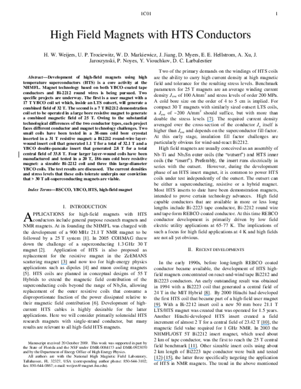 (PDF) High Field Magnets With HTS Conductors