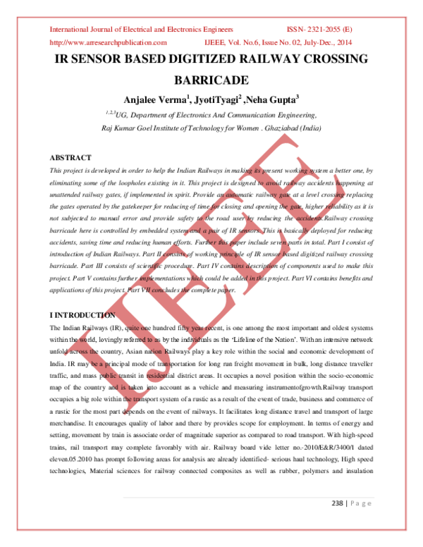 (PDF) IR SENSOR BASED DIGITIZED RAILWAY CROSSING BARRICADE