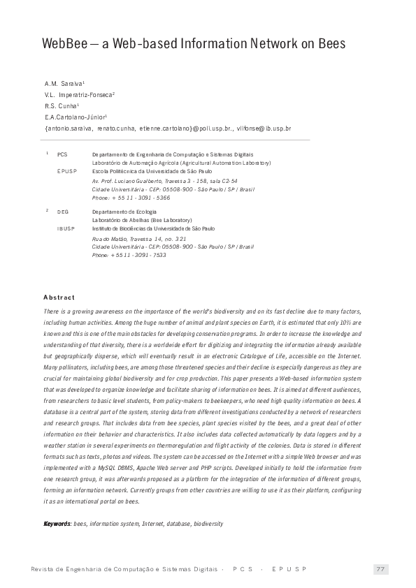 (PDF) WebBee - a Web-based Information Network on Bees