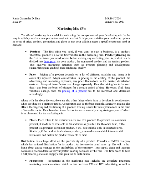 (DOC) Marketing Mix 4P's
