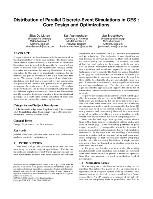 Pdf Distribution Of Parallel Discrete Event Simulations In Ges Core Design And Optimizations
