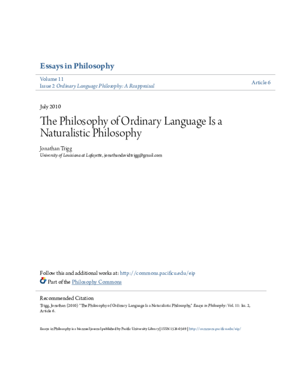 (PDF) The Philosophy of Ordinary Language Is a Naturalistic Philosophy