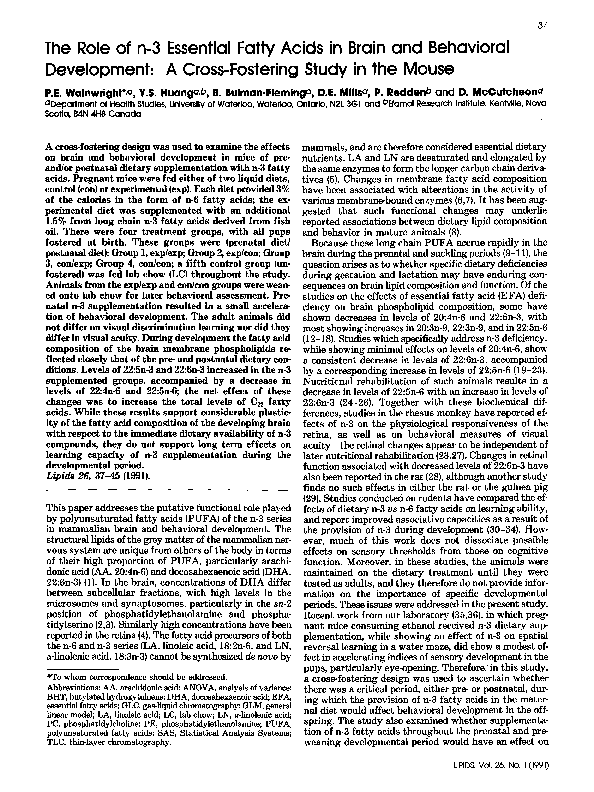 (PDF) The role of n−3 essential fatty acids in brain and behavioral ...