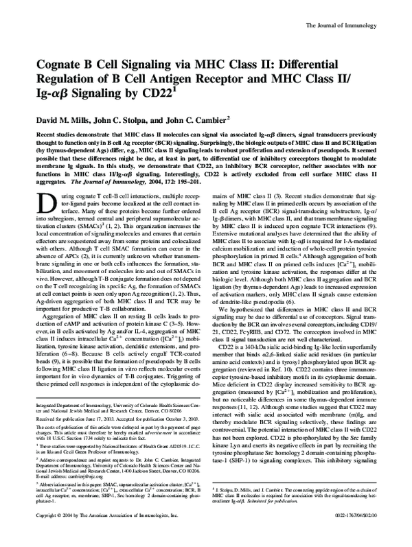 (PDF) Cognate B Cell Signaling via MHC Class II: Differential ...