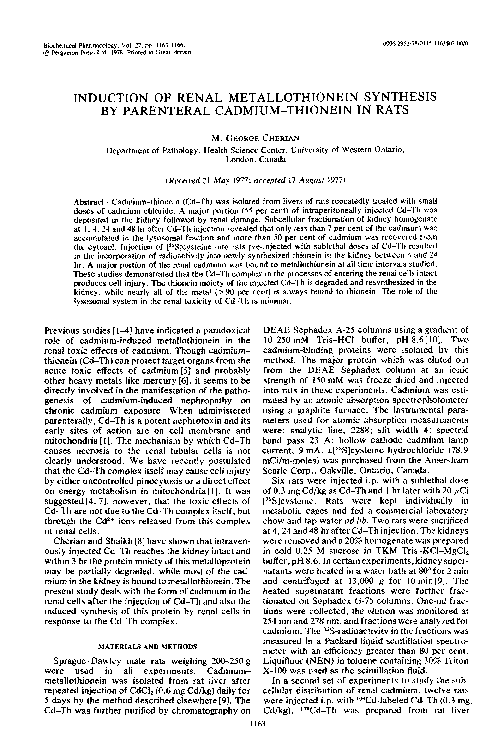 (PDF) Induction of renal metallothionein synthesis by parenteral ...
