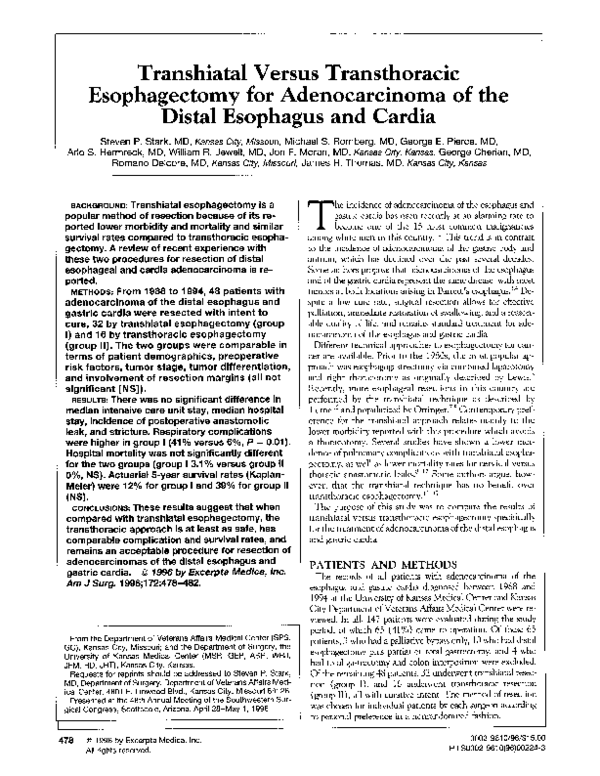 (PDF) Transhiatal versus transthoracic esophagectomy for adenocarcinoma ...