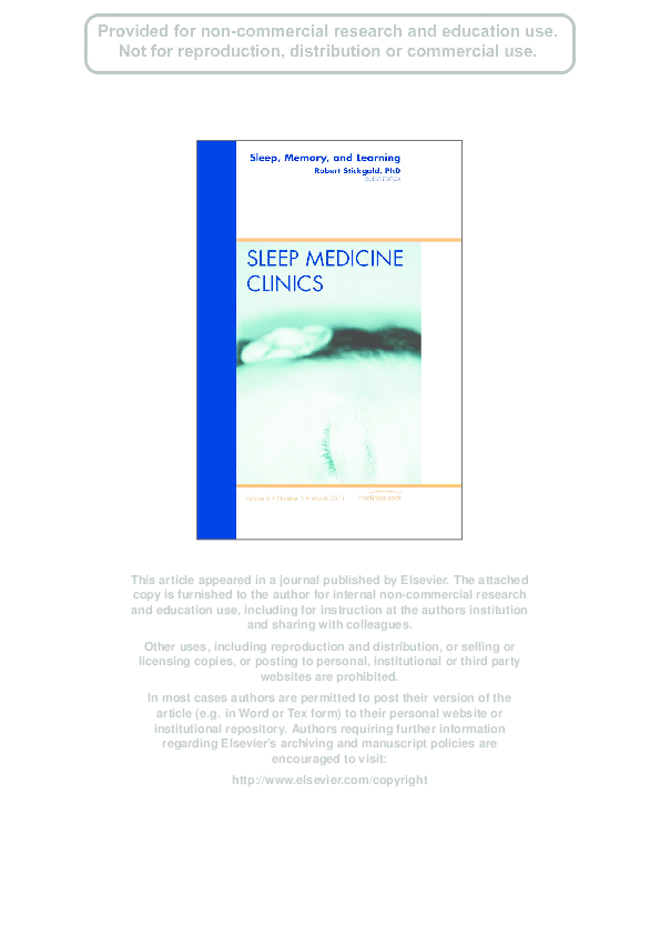 (PDF) Learning, Memory, and Sleep in Children