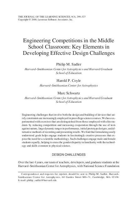 (PDF) Engineering Competitions in the Middle School Classroom: Key ...