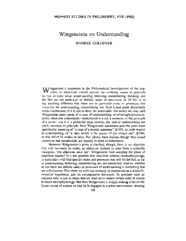 (PDF) Wittgenstein on Understanding