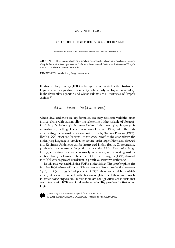 (PDF) First-Order Frege Theory is Undecidable
