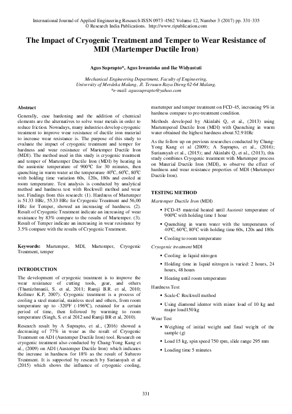(PDF) The Impact of Cryogenic Treatment and Temper to Wear Resistance ...