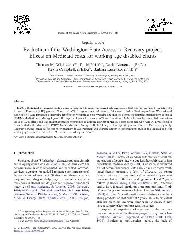 (PDF) Evaluation of the Washington State Access to Recovery project ...