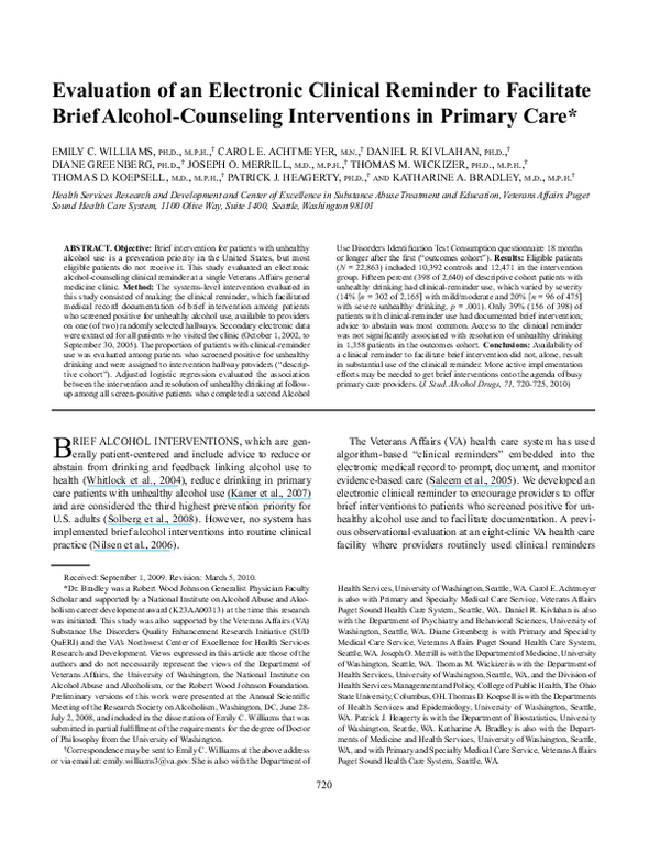 (PDF) Evaluation of an electronic clinical reminder to facilitate brief ...