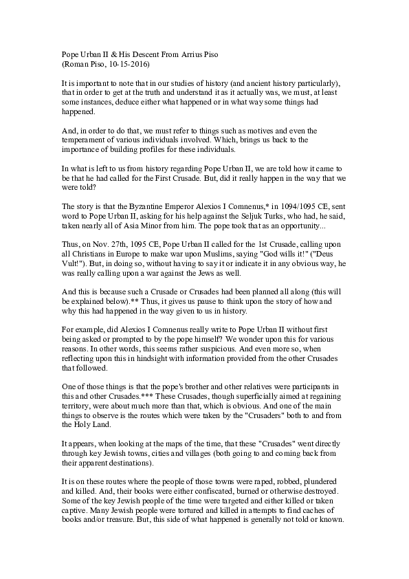 (PDF) Pope Urban II: His Descent From Arrius Piso