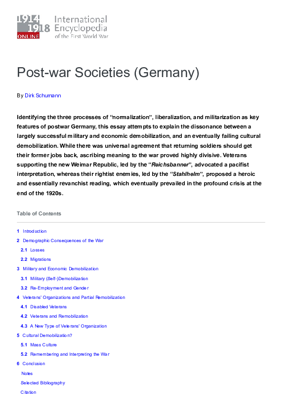 (PDF) Post-war Societies (Germany