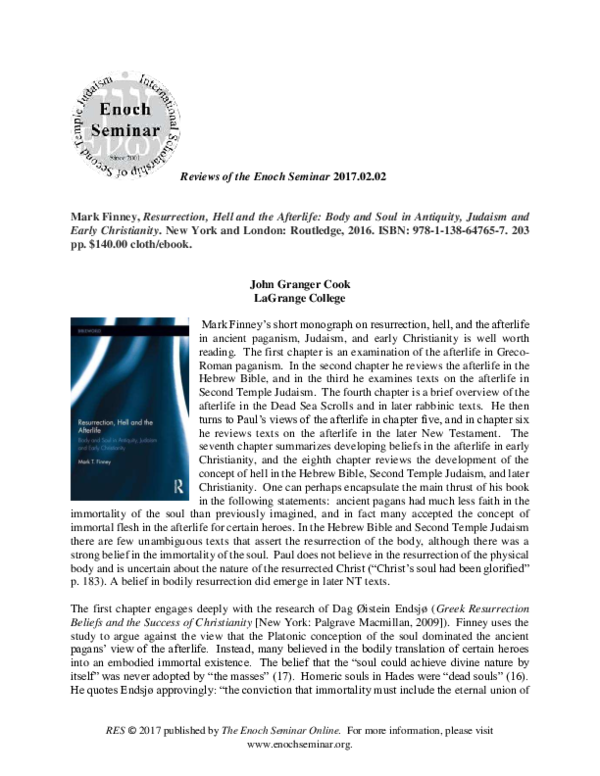 (PDF) RES 2017 02 02 Cook on Resurrection Hell and the Afterlife