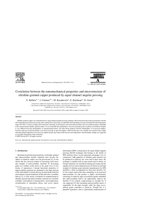(PDF) Correlation between the nanomechanical properties and microstructure of ultrafine-grained ...
