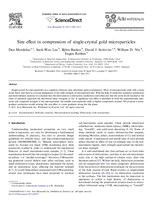 (PDF) Size effect in compression of single-crystal gold microparticles