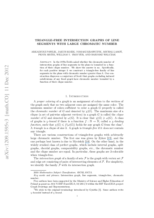 (PDF) Triangle-free intersection graphs of line segments with large chromatic number