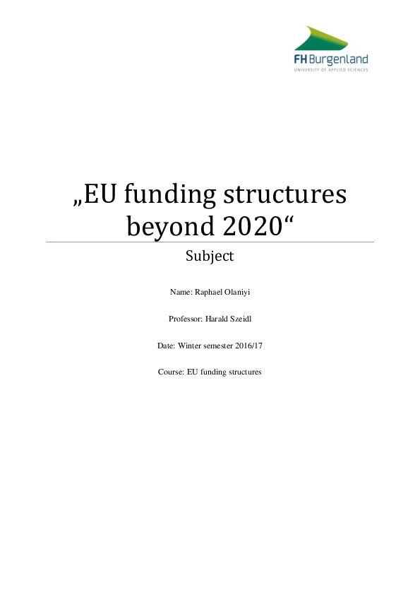 (PDF) " EU funding structures beyond 2020 " | raphael olaniyi ...