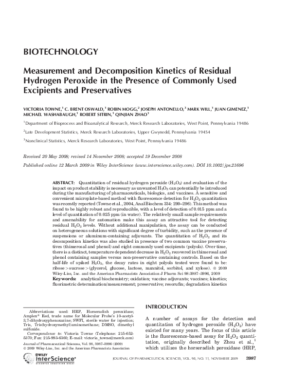 (PDF) Measurement and decomposition kinetics of residual hydrogen ...