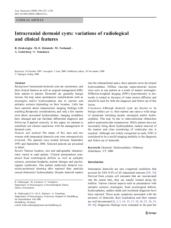 (PDF) Intracranial dermoid cysts: variations of radiological and ...