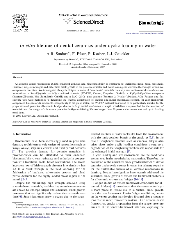 (PDF) In vitro lifetime of dental ceramics under cyclic loading in water