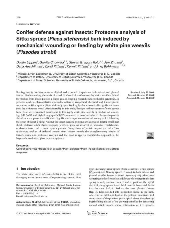 (PDF) Conifer defense against insects: Proteome analysis of Sitka ...