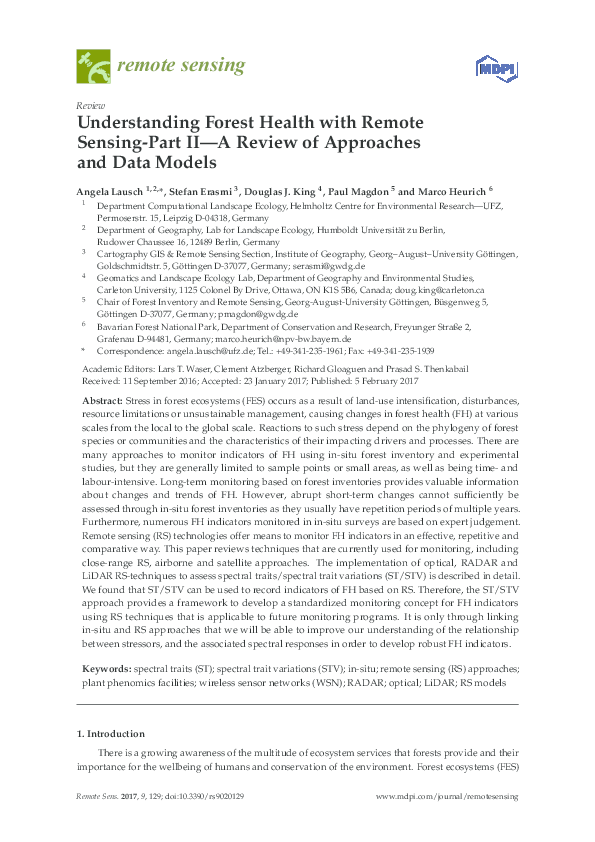 (PDF) Understanding Forest Health with Remote Sensing-Part II—A Review ...