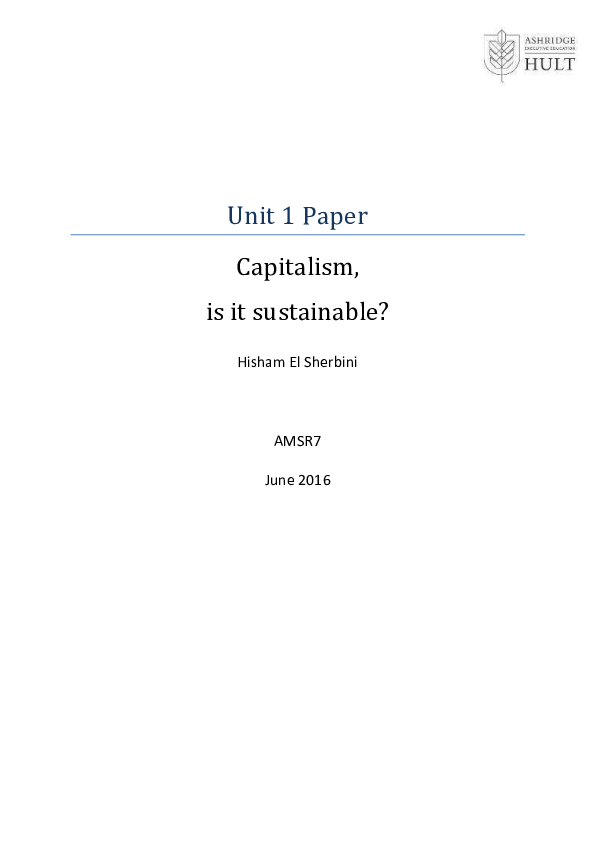 (PDF) AMSR Unit 1 Paper - Capitalism, is it sustainable?