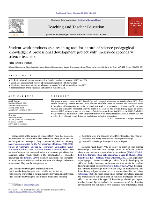 (PDF) Student work products as a teaching tool for nature of science ...