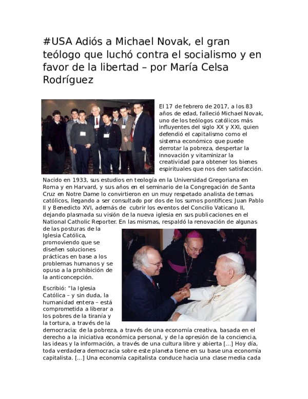 (DOC) Adiós a Michael Novak, el gran teólogo que luchó contra el ...