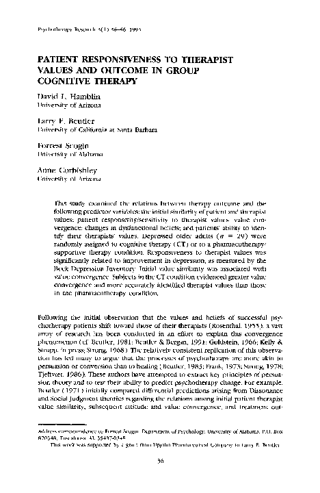 (PDF) Patient responsiveness to therapist values and outcome in group ...