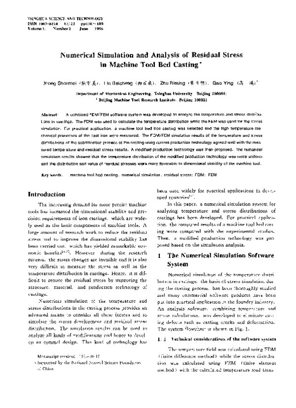 (PDF) Numerical simulation and analysis of residual stress in machine tool bed casting