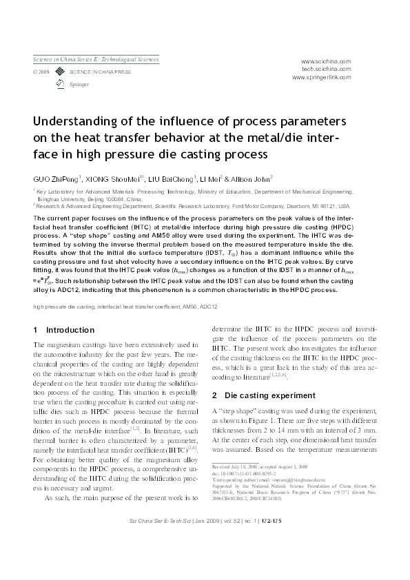 (PDF) Understanding of the influence of process parameters on the heat transfer behavior at the ...