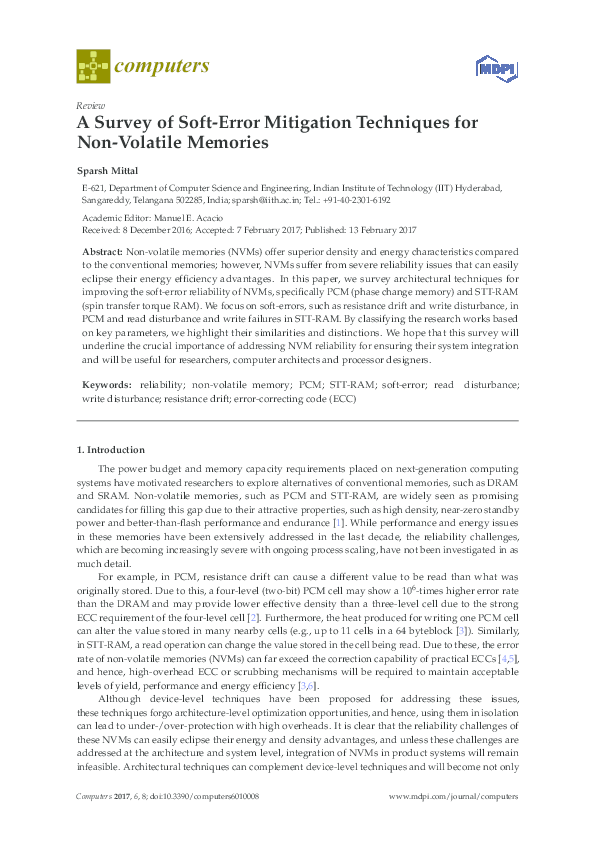 (PDF) A Survey of Soft-Error Mitigation Techniques for Non-Volatile Memories