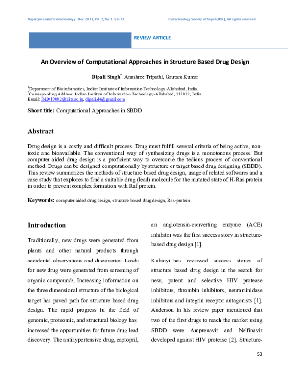 Pdf An Overview Of Computational Approaches In Structure Based Drug