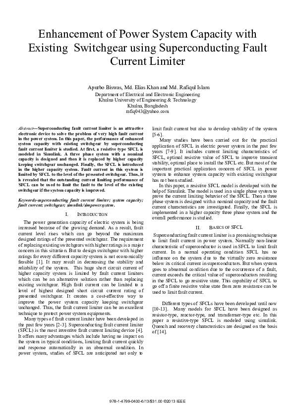 (PDF) Enhancement of Power System Capacity with Existing Switchgear ...