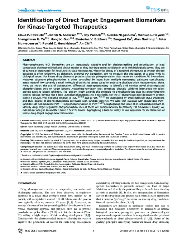 (PDF) Identification of Direct Target Engagement Biomarkers for Kinase ...