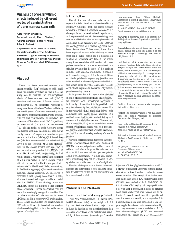 (PDF) Analysis of pro-arrhythmic effects induced by different routes of ...