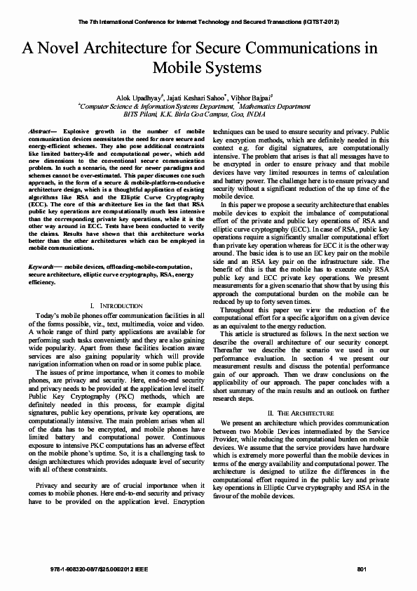 Pdf A Novel Architecture For Secure Communications In Mobile Systems